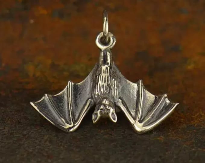 Sterling Silver Bat Necklace * 3D Hanging Bat Charm Pendant * Realistic ...