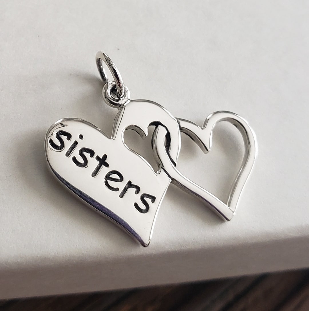 Sterling Silver Sister Charm - Two Linked Hearts- Big Sis Little Sis ...