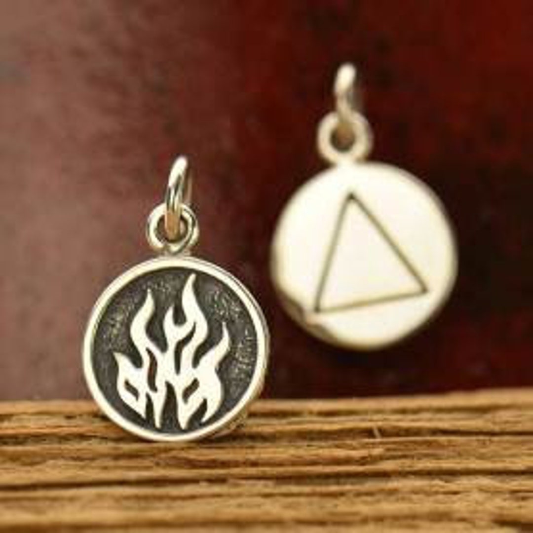 Sterling Silver Fire Element Charm, Blazing Flame Pendant - Etsy