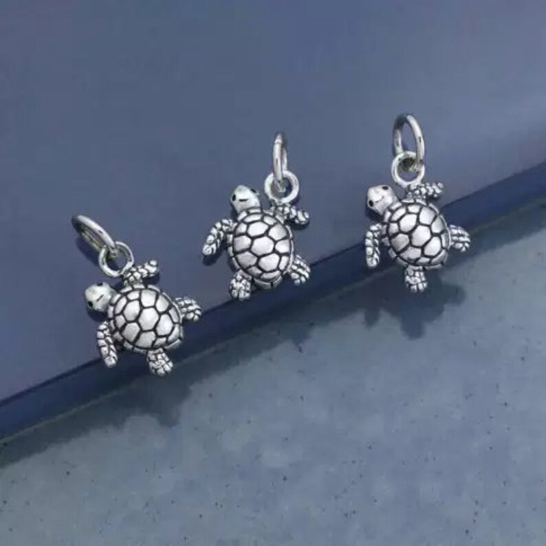 Baby Sea Turtle Charm, Sterling Silver Jewelry Supply Pendant, Ocean ...