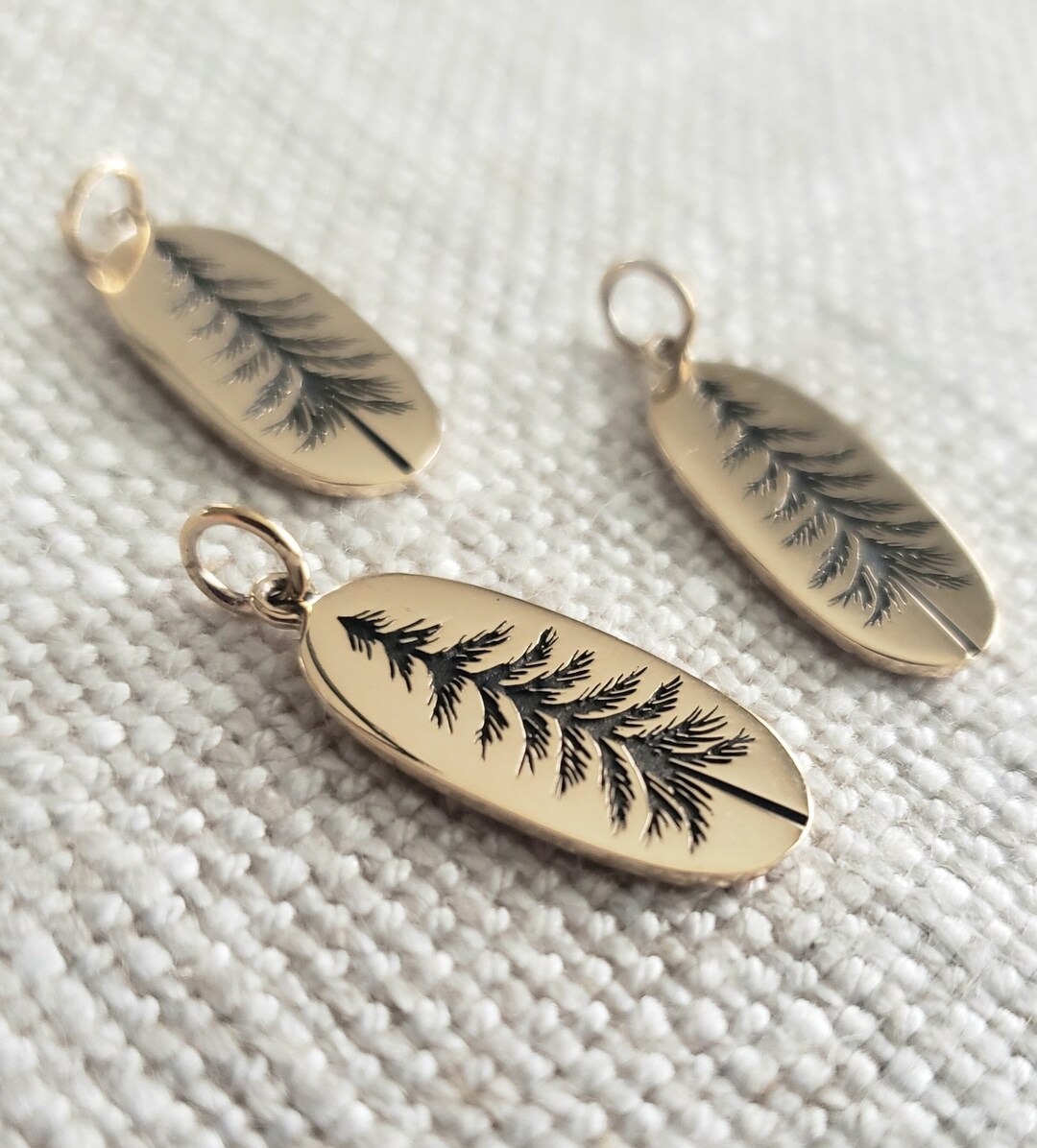 Golden Bronze Etched Pine Tree Charm, Nature Lover, Forest, Wisdom ...
