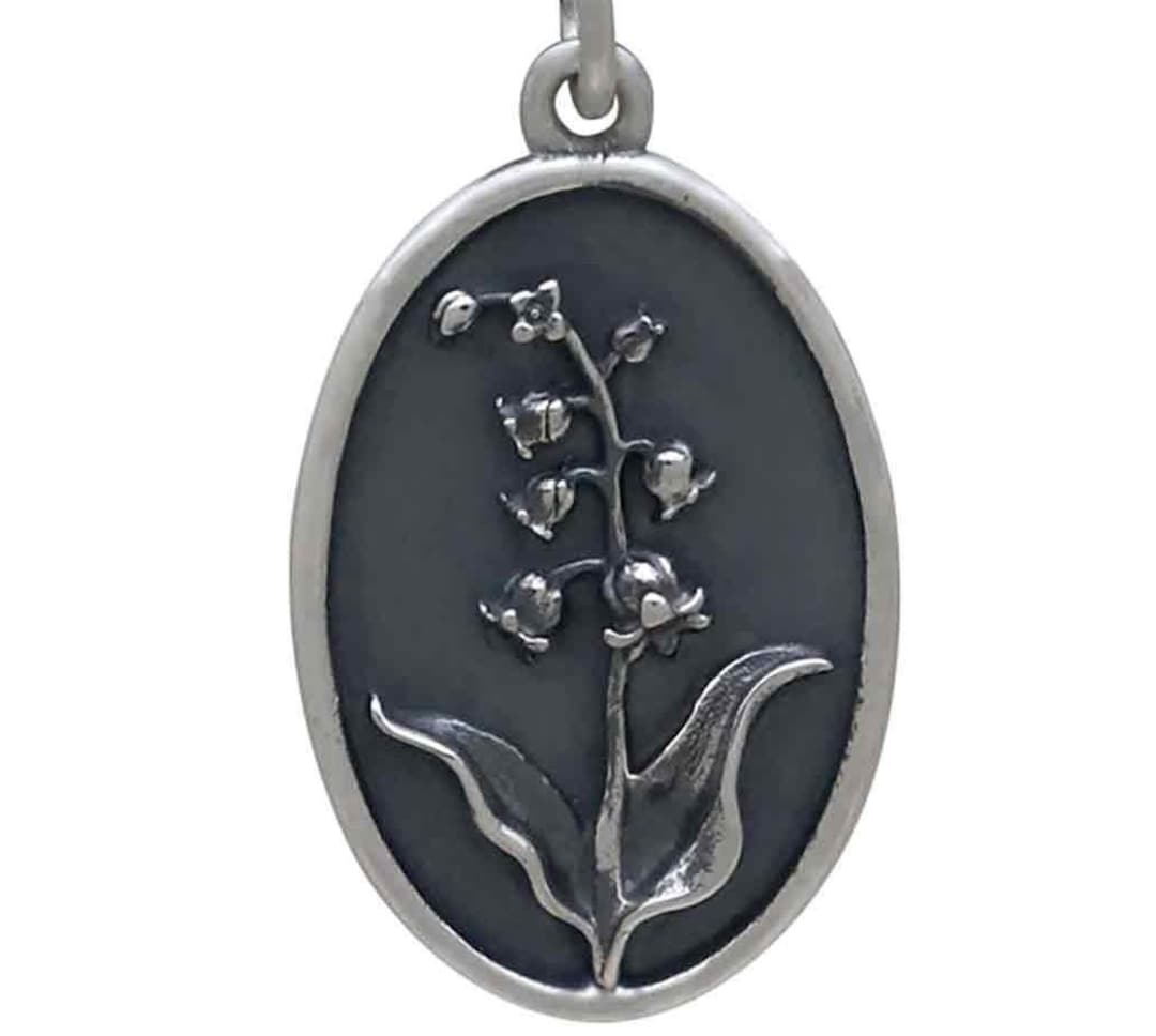 May Birthflower Pendant Lily of the Valley Charm in Oval Frame ...