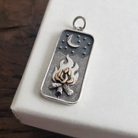 14k Solid Gold Campfire Necklace: Personalized Flame Pendant - Etsy