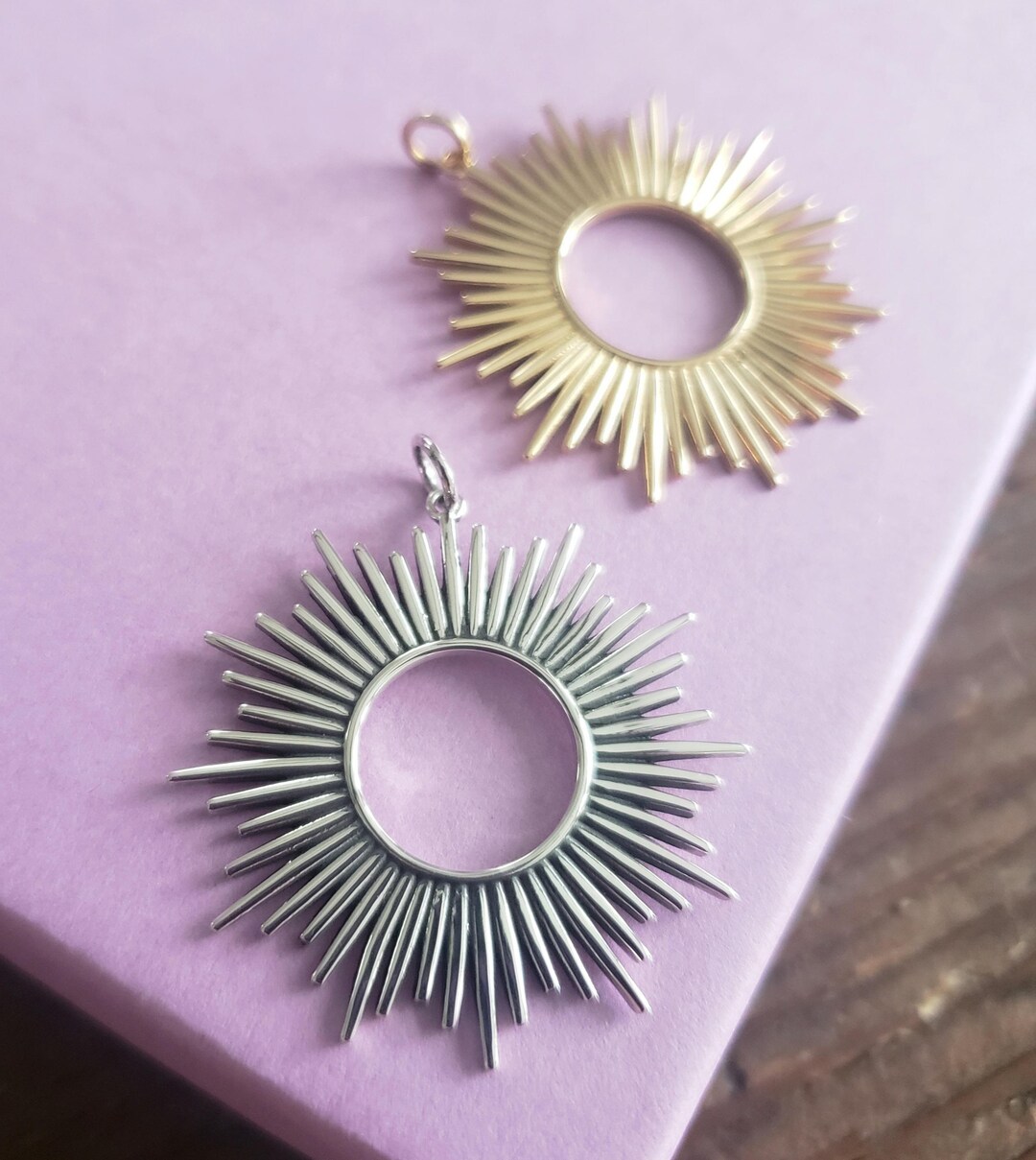 Sterling Silver Spikey Sun Pendant Warmth of Sun Charm Sunlight ...