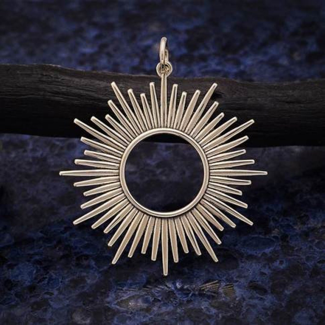 Sterling Silver Spikey Sun Pendant, Warmth of Sun Charm Sunlight ...