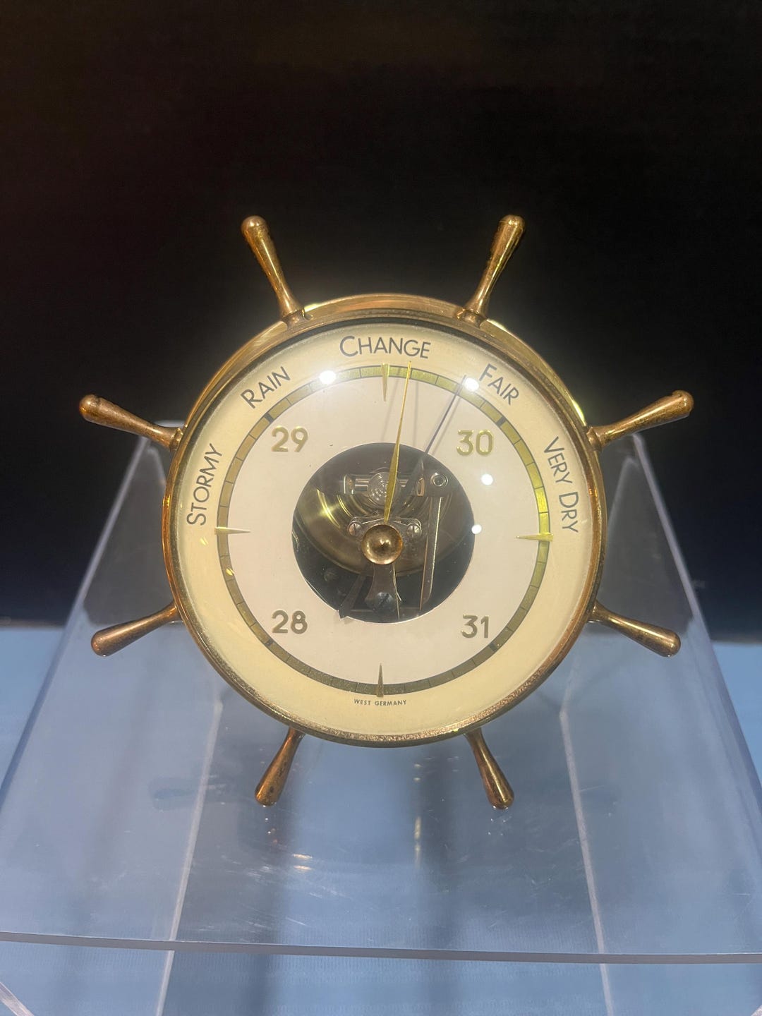 Vintage 1970's West German Ship's Wheel Barometer - Gold Metal/tin ...
