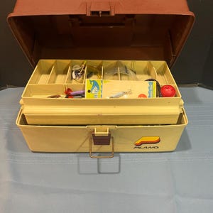 Vintage Plano 2-tier Hinged Tray Large Tackle Box - Filled W/ Fishing ...