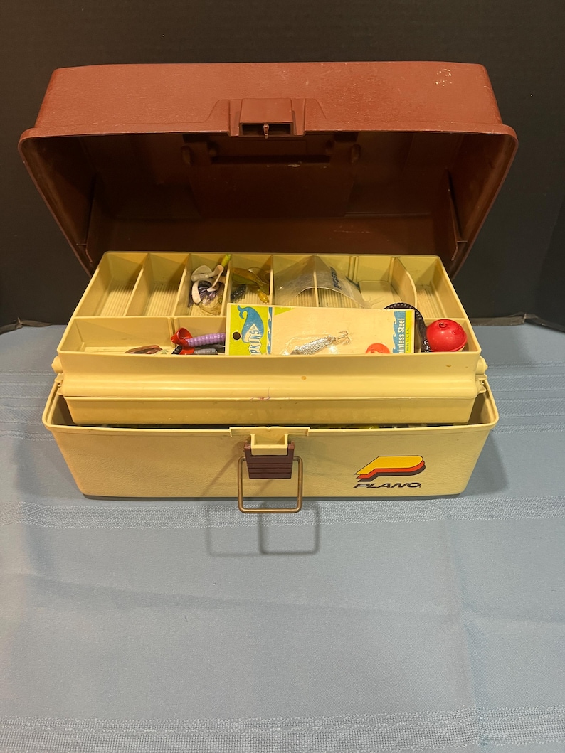 Vintage Plano 2-tier Hinged Tray Large Tackle Box - Filled W/ Fishing ...