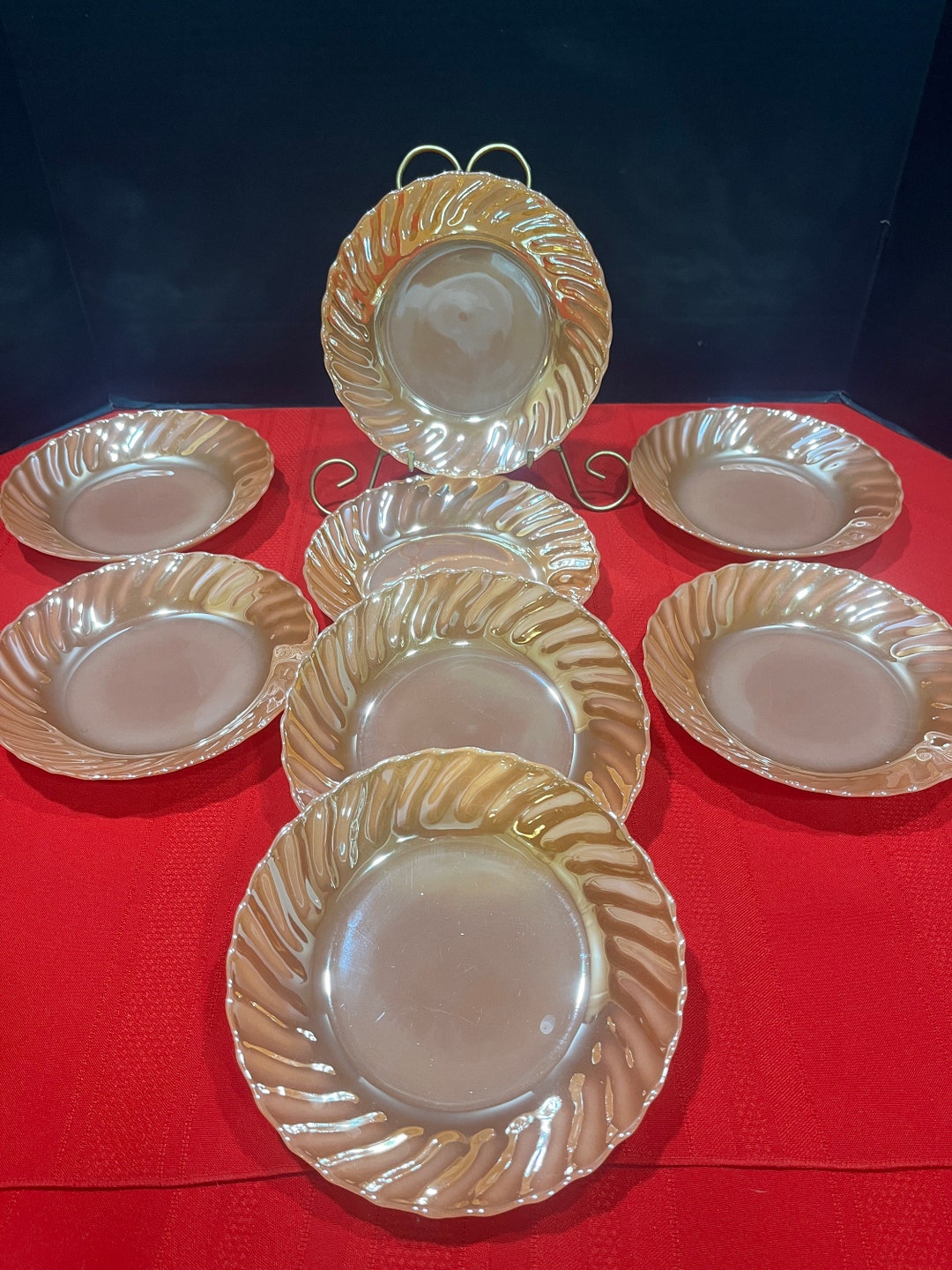 Vintage Termocrisa Peach Luster Swirl Glass Bowls - Set of 8 - Mexico ...