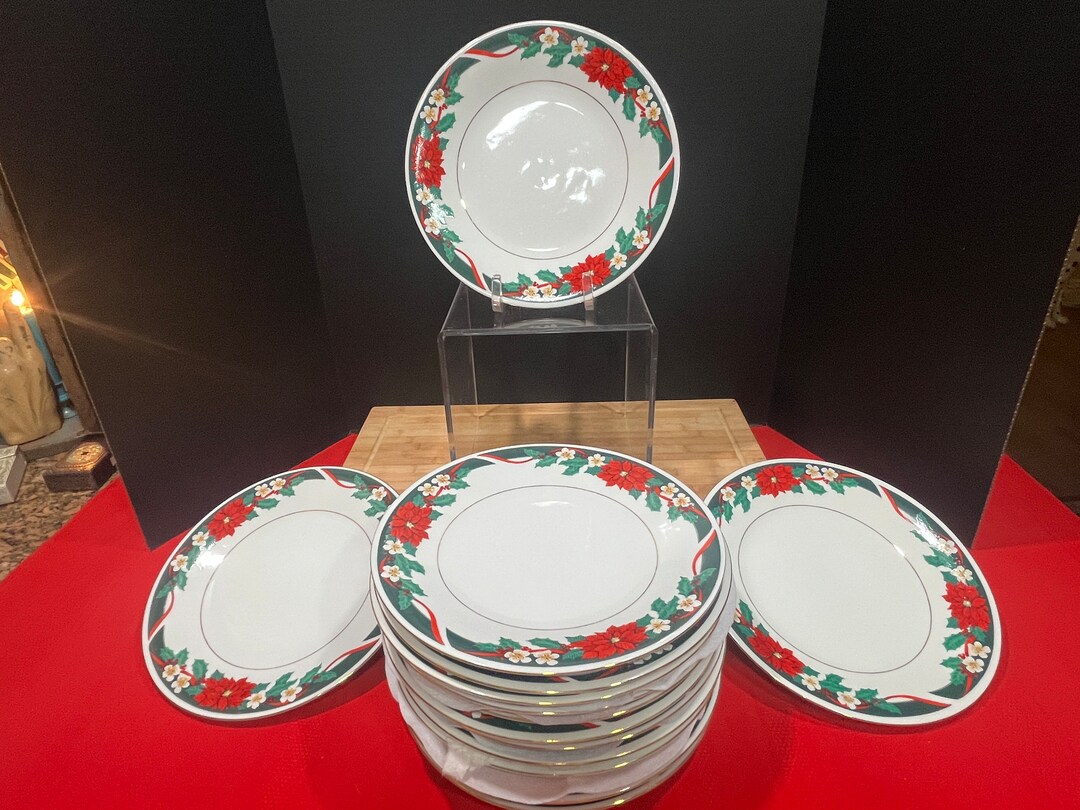 Vintage Tienshan Deck the Halls Dinner Plates - 10 1/2" Plates - Each ...