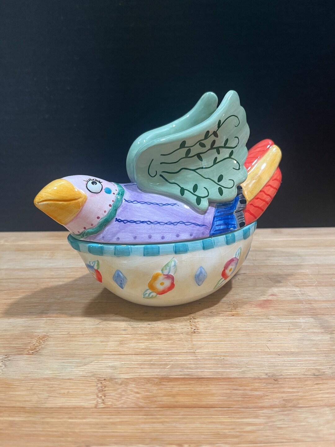 Vintage Fitz and Floyd Gypsy Chicks Lidded Dish; Vintage Fitz and Floyd Ceramic Covered Bowl ...
