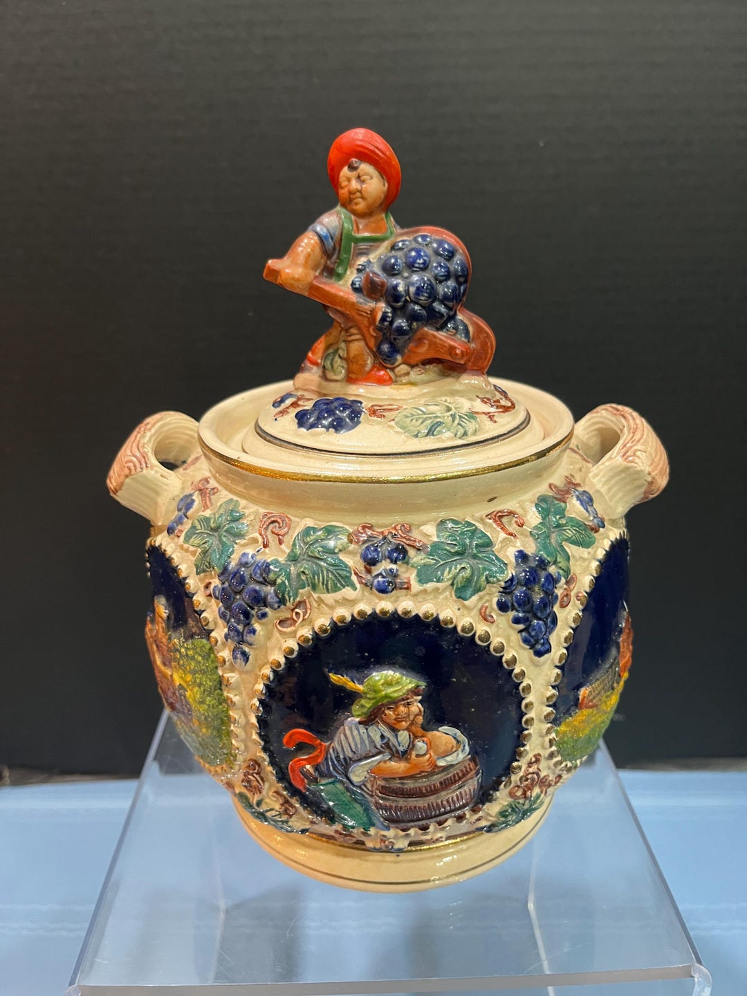 Vintage Gerz German Pottery Wine Harvest Lidded Biscuit or Cookie Jar ...