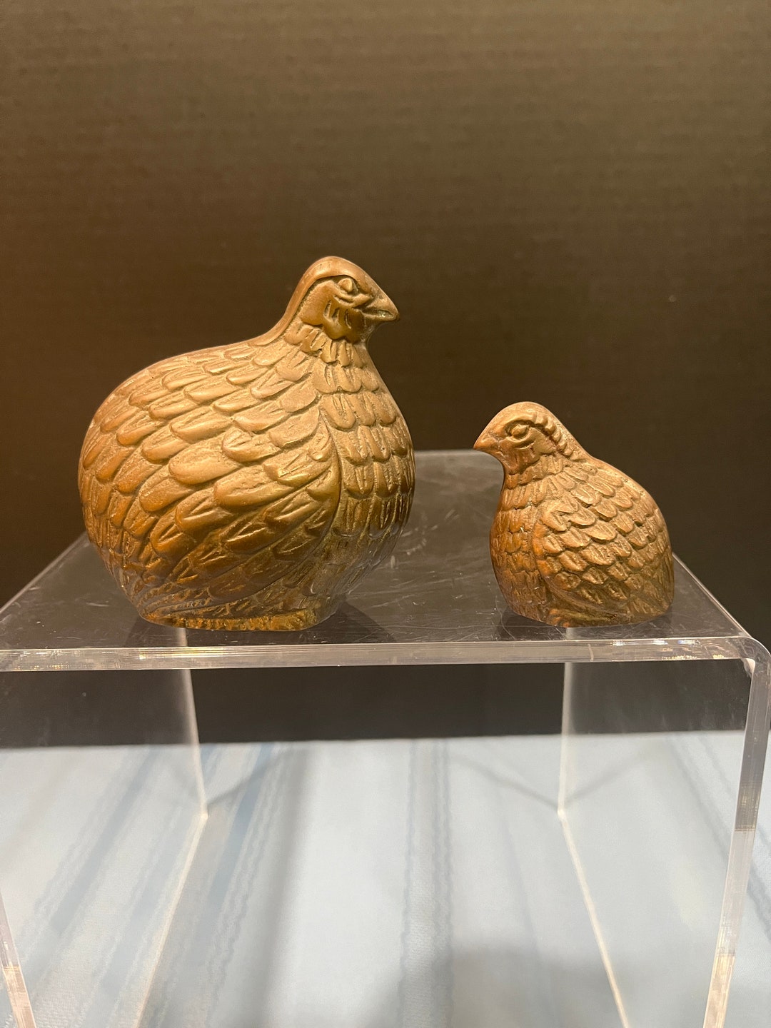 Vintage Set of Solid Brass Quails - Momma Quill and Baby Quail - Patina ...