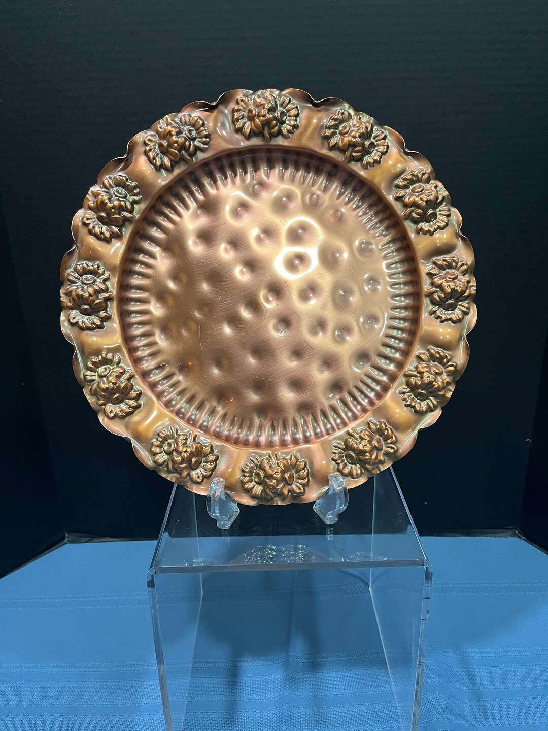 Vintage Gregorian Solid Copper Flower and Ruffle 13" Plate - Original ...