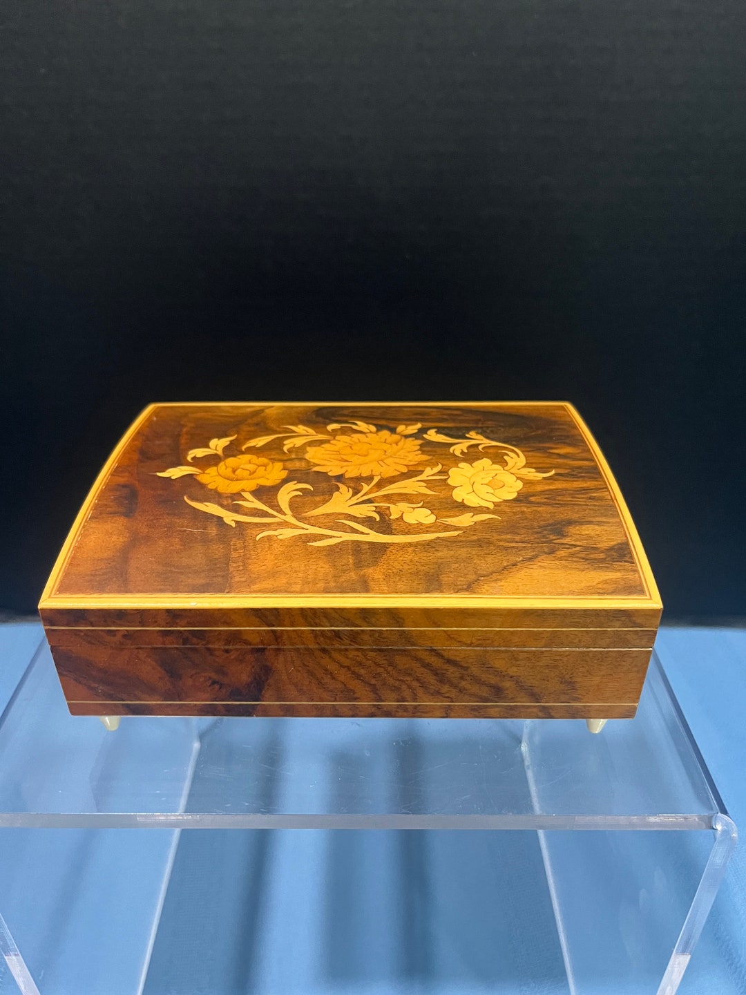 Vintage Reuge Wood Inlay Floral Design Music Box - Swiss Musical ...
