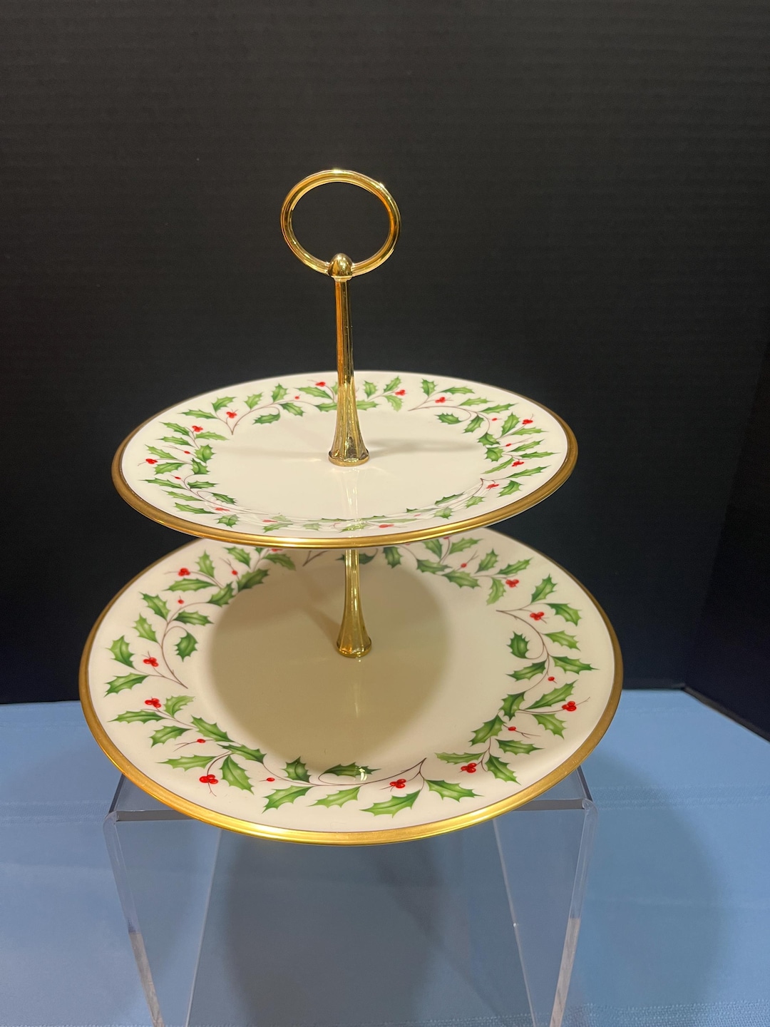 Vintage Lenox Holly Berry Holiday Terrace Server - Two Tier Dessert ...