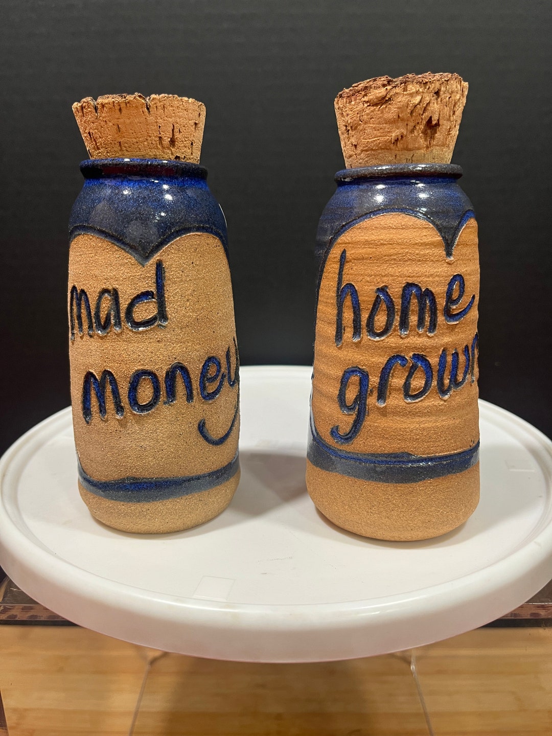 Vintage Pats Pottery Stoneware Cork Top Novelty Jars - "mad Money" and ...