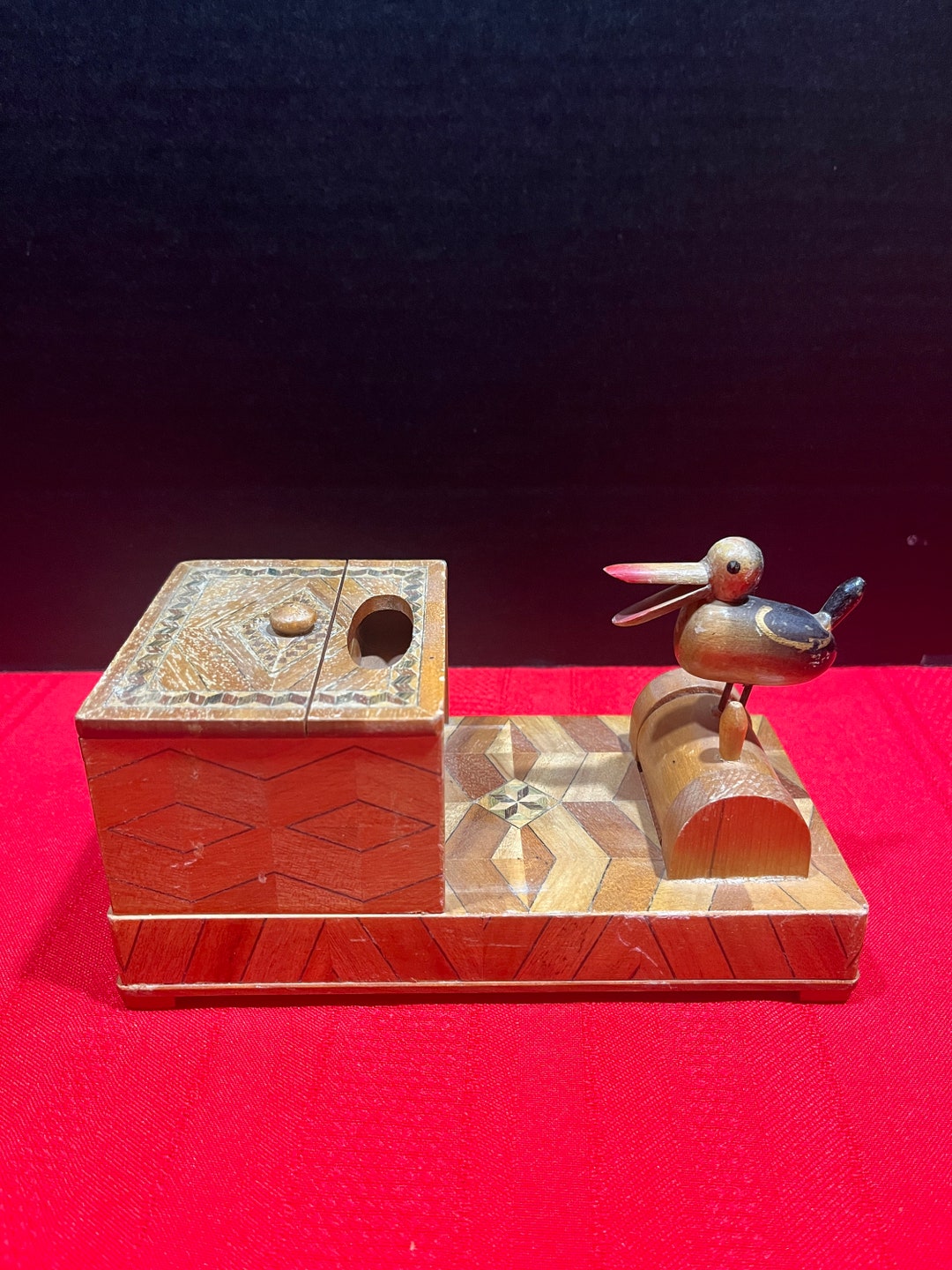 Vintage Wooden Mechanical Cigarette Box W/ Bird or Duck and - Etsy