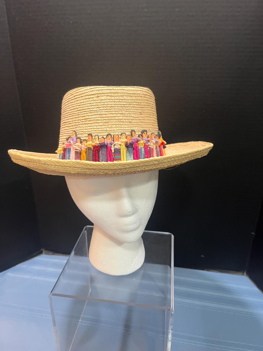 Vintage Guatemala Straw Hat W/ Worry Dolls- Guatemalan Worry Doll Hat ...