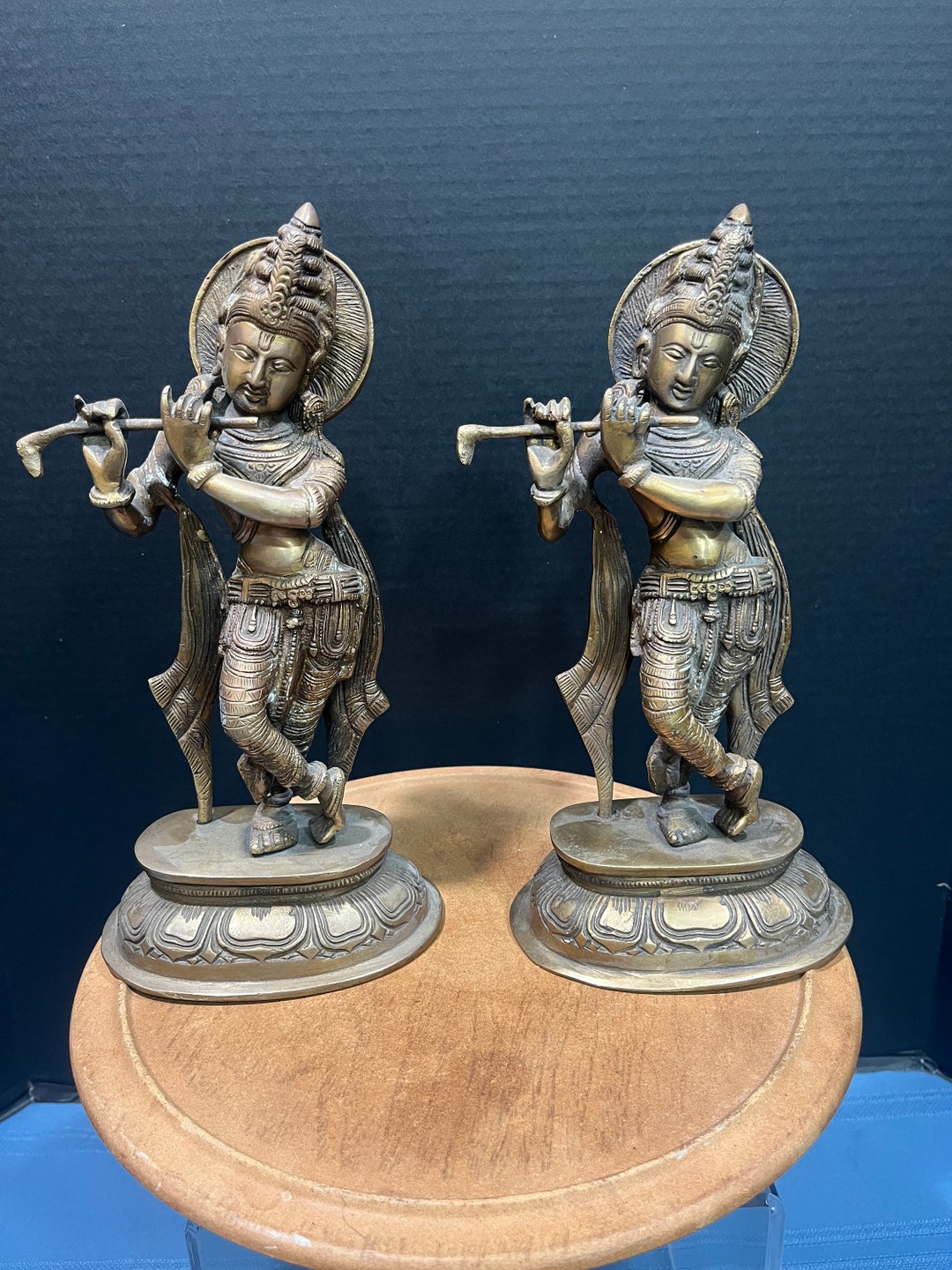 Vintage Set of Solid Brass Lord Krishna Figurines or Statues Playing a ...