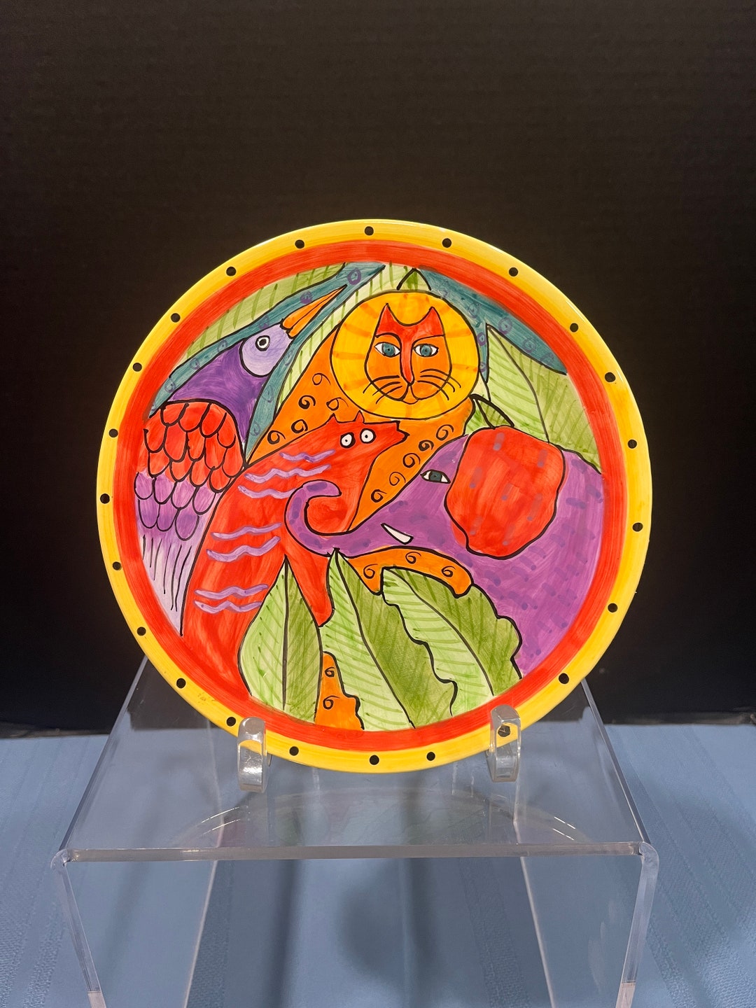 Vintage Laurel Burch Design Studio Wild Jungle 8 Plate Lion Elephant ...