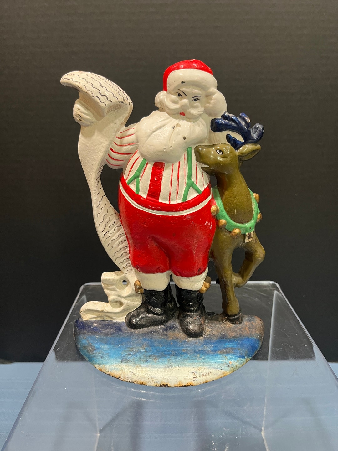 Vintage Heavy Cast Iron Santa Clause Reindeer Toy List Door Stop - Etsy