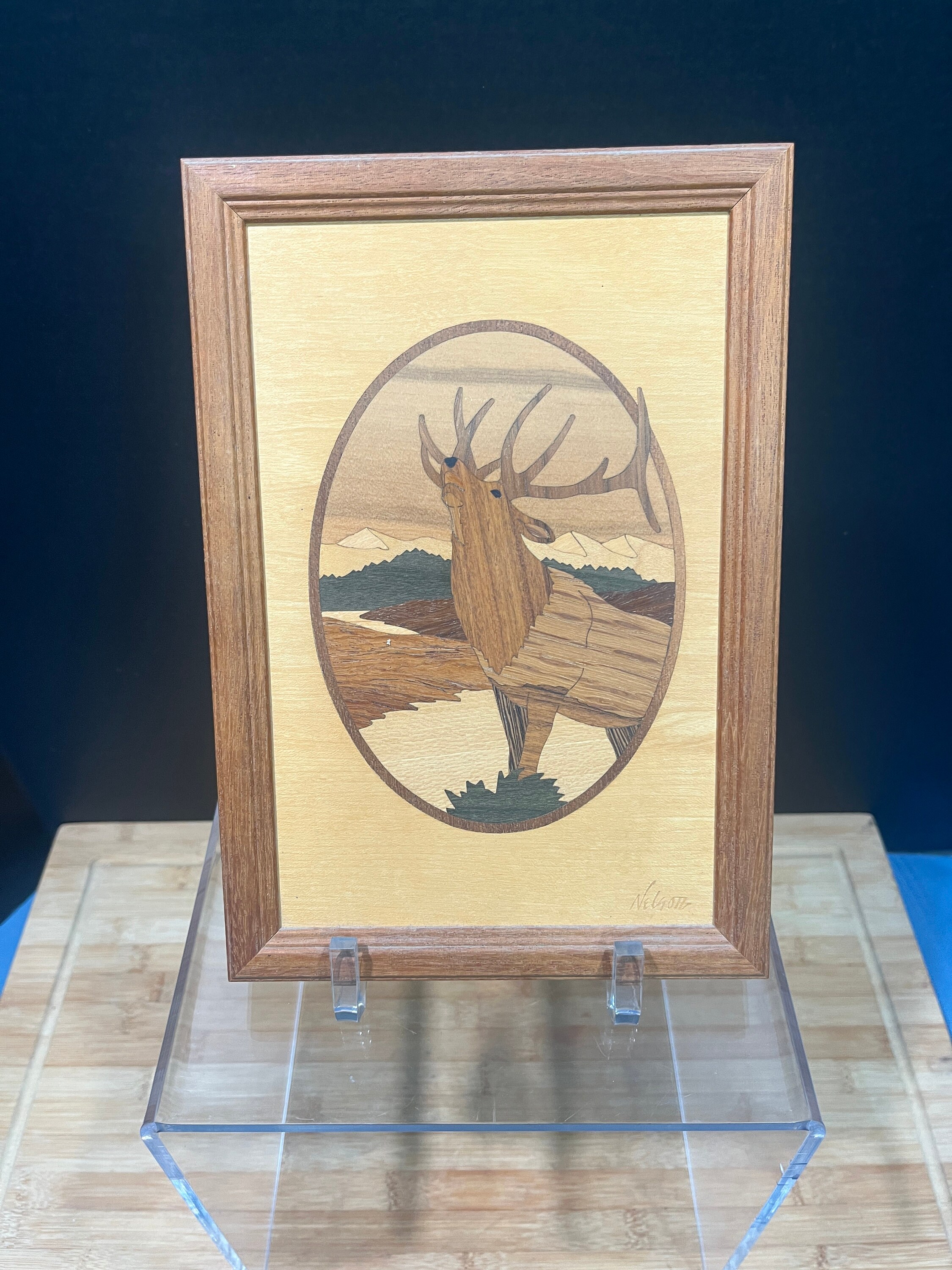 Vintage Hudson River Inlay Elk Wood Marquetry Wall Hanging Art Jeff ...