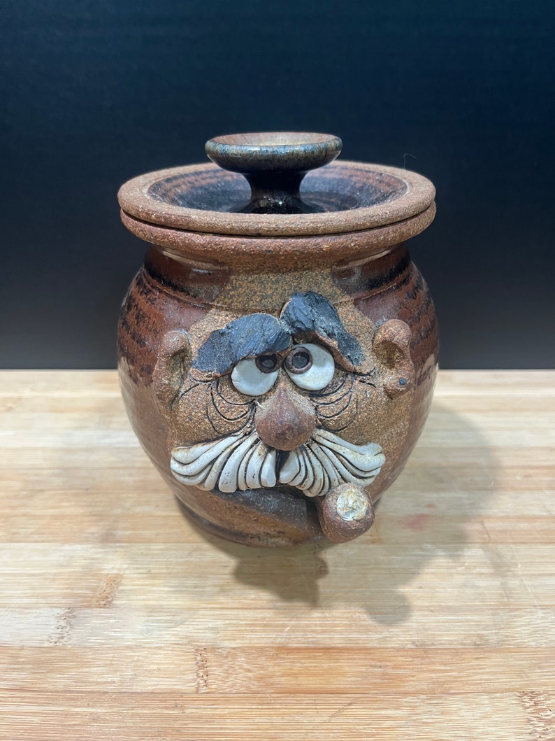 Vintage Mark Hines Pottery Earthenware Lidded Canister Old Man W/ Cigar ...