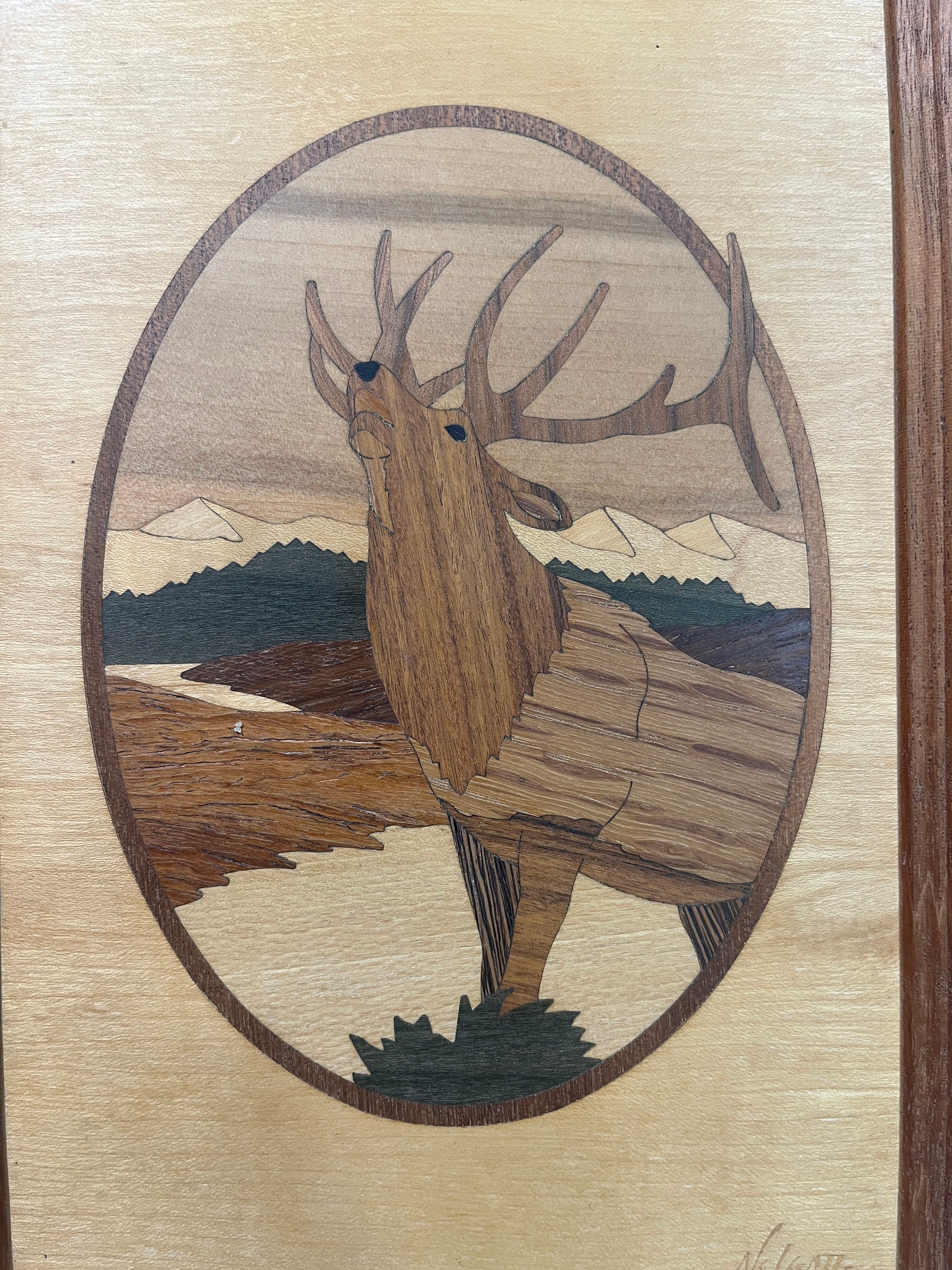Vintage Hudson River Inlay Elk Wood Marquetry Wall Hanging Art Jeff ...