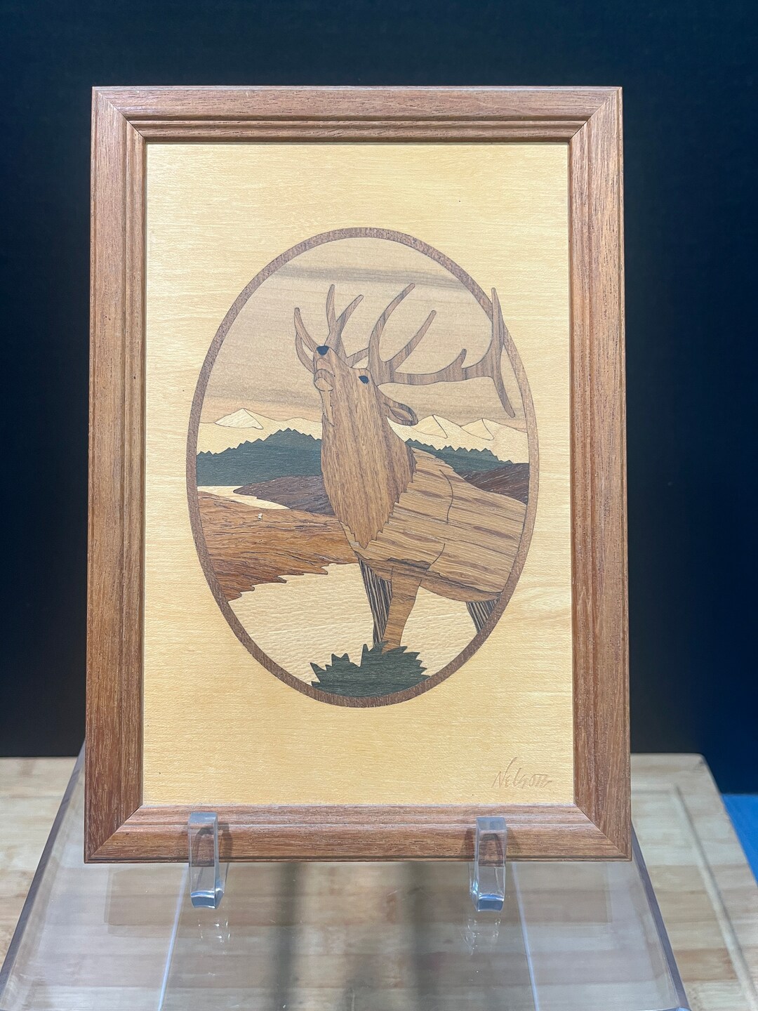 Vintage Hudson River Inlay Elk Wood Marquetry Wall Hanging Art Jeff ...