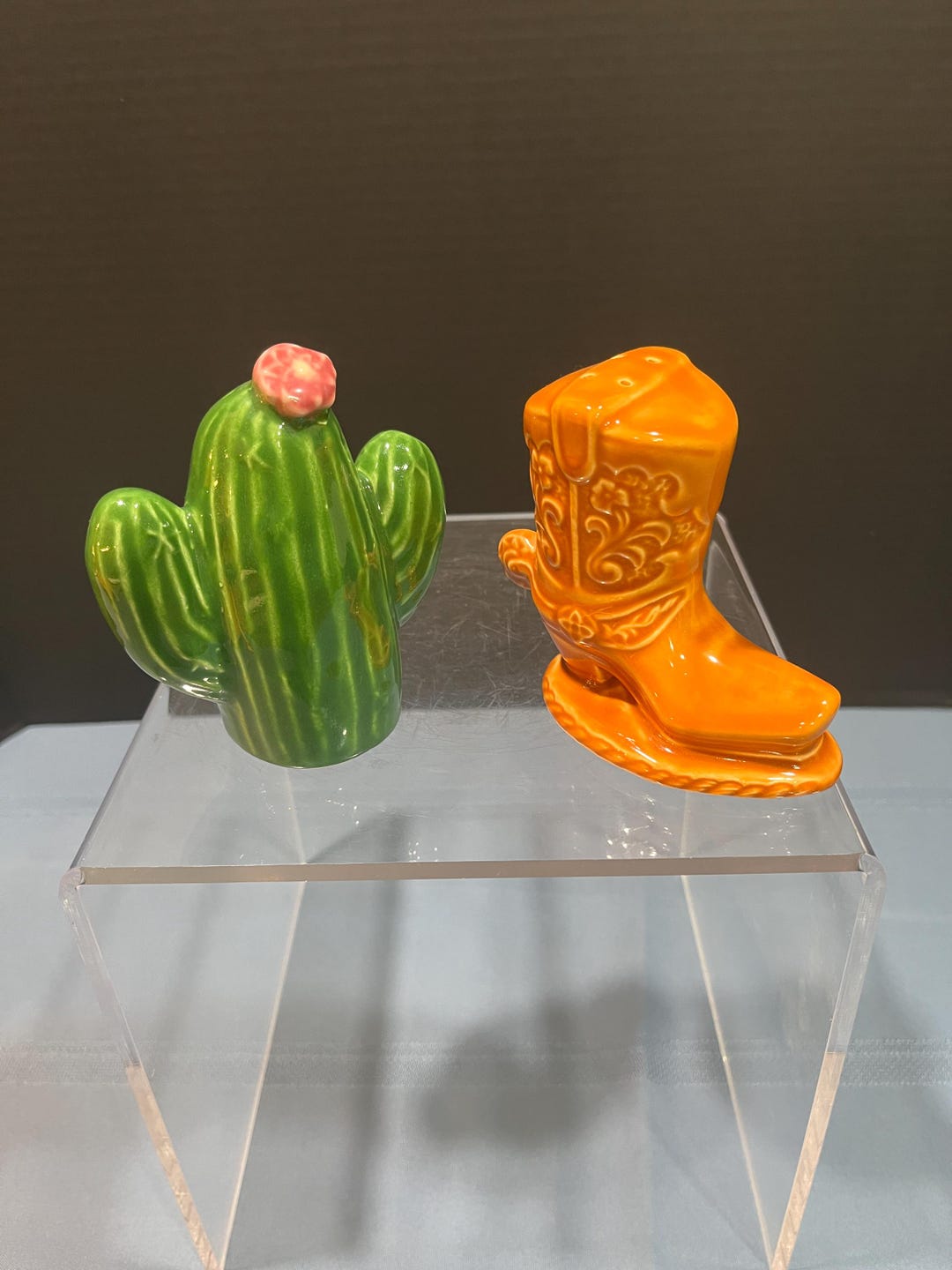 Vintage Desert Southwest Blooming Saguaro Cactus and Cowboy Boot Salt ...