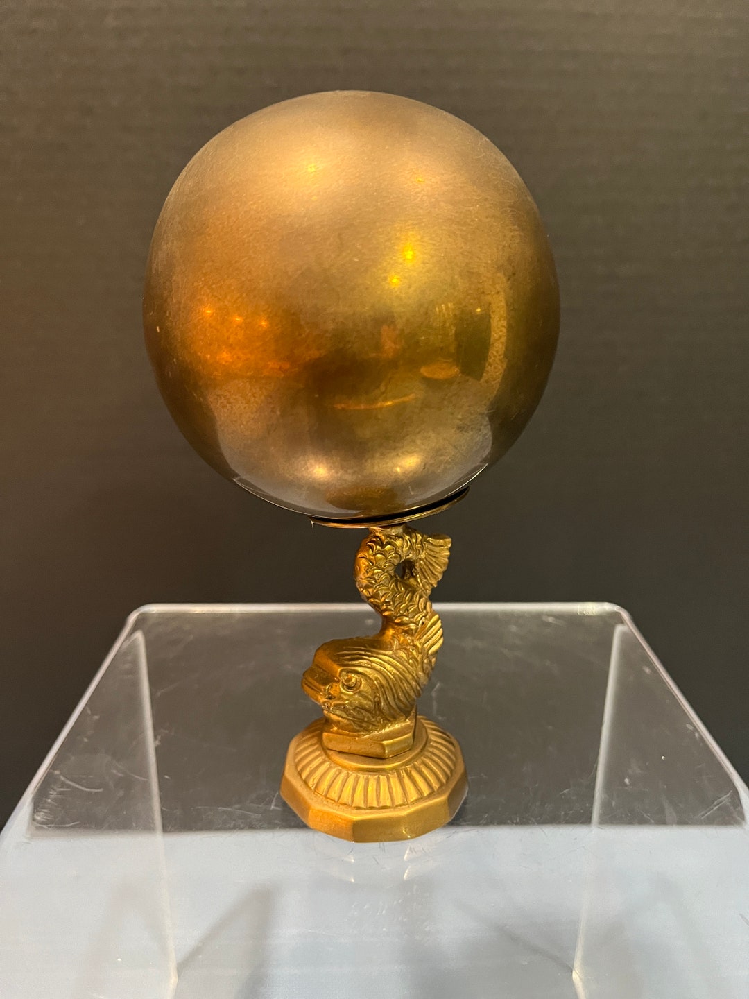 Vintage Solid Brass Koi Fish Balancing Brass Orb or Ball on Tail ...