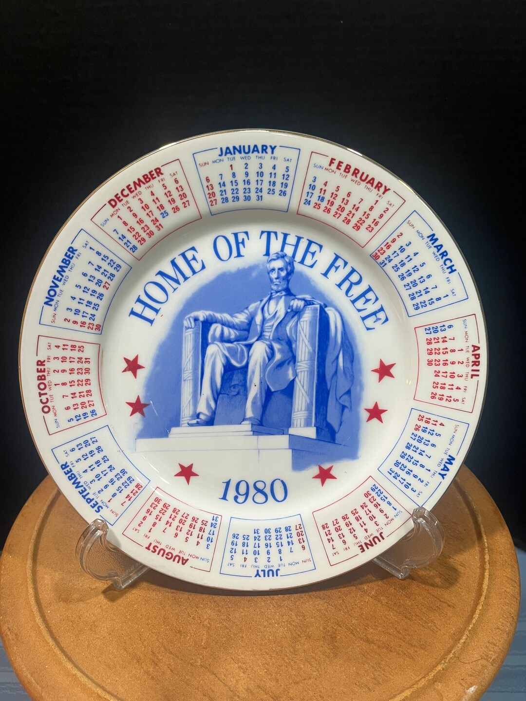 Vintage Year 1980 Calendar Plate - Abraham Lincoln - Home of the Free ...