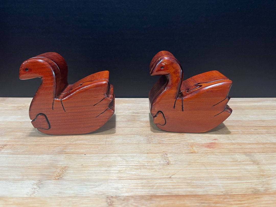 Vintage Wooden Swan Puzzle Jewelry & Trinket Box Hand-carved - Etsy