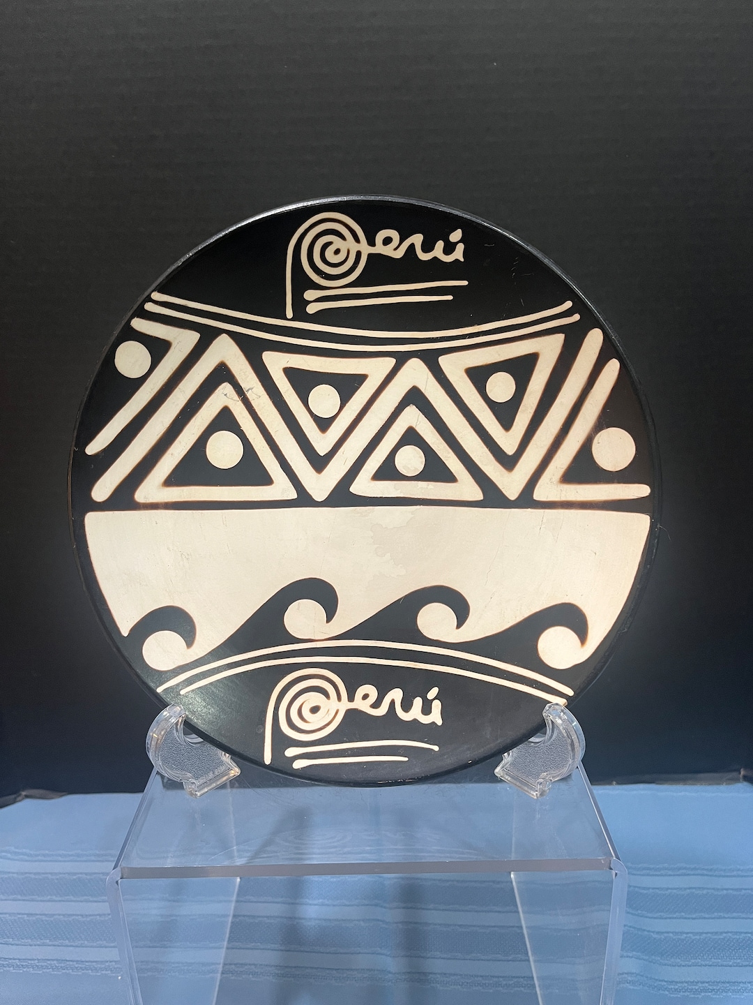 Vintage Peruvian Pottery Hand-painted Nazca and Ocean Waves Plate ...