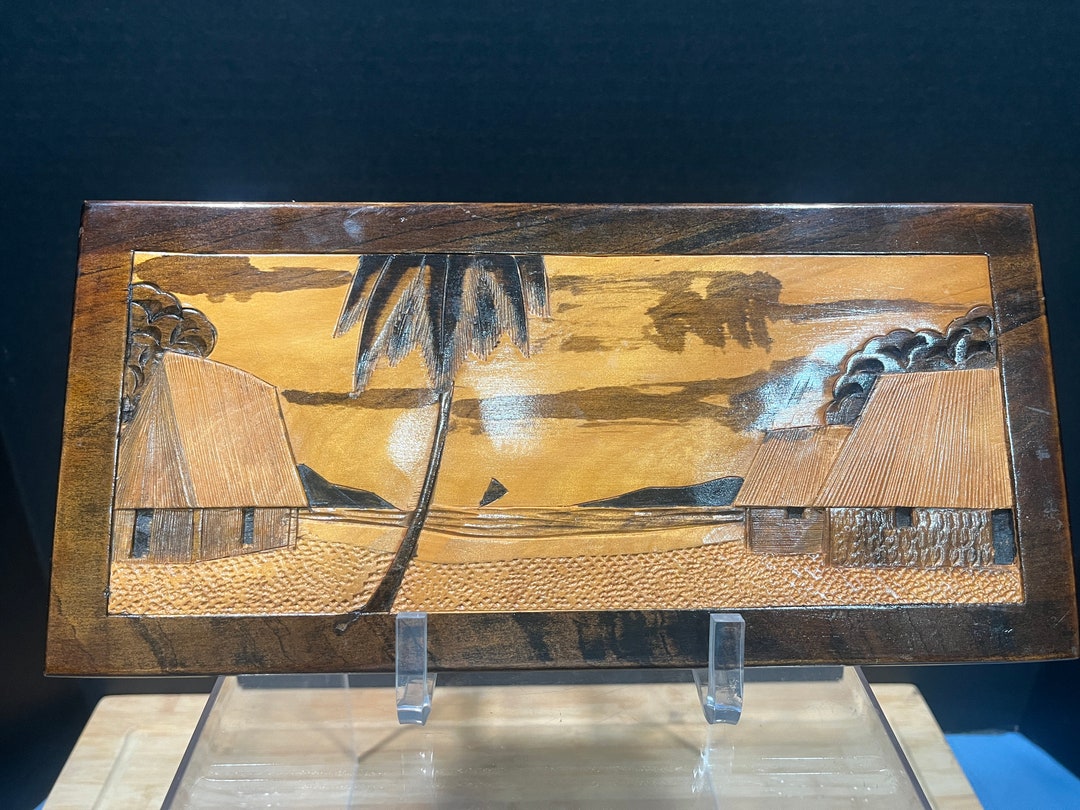 Vintage Polynesian Hand-carved Wood Cut Art or Wall Hanging Beach/palm ...