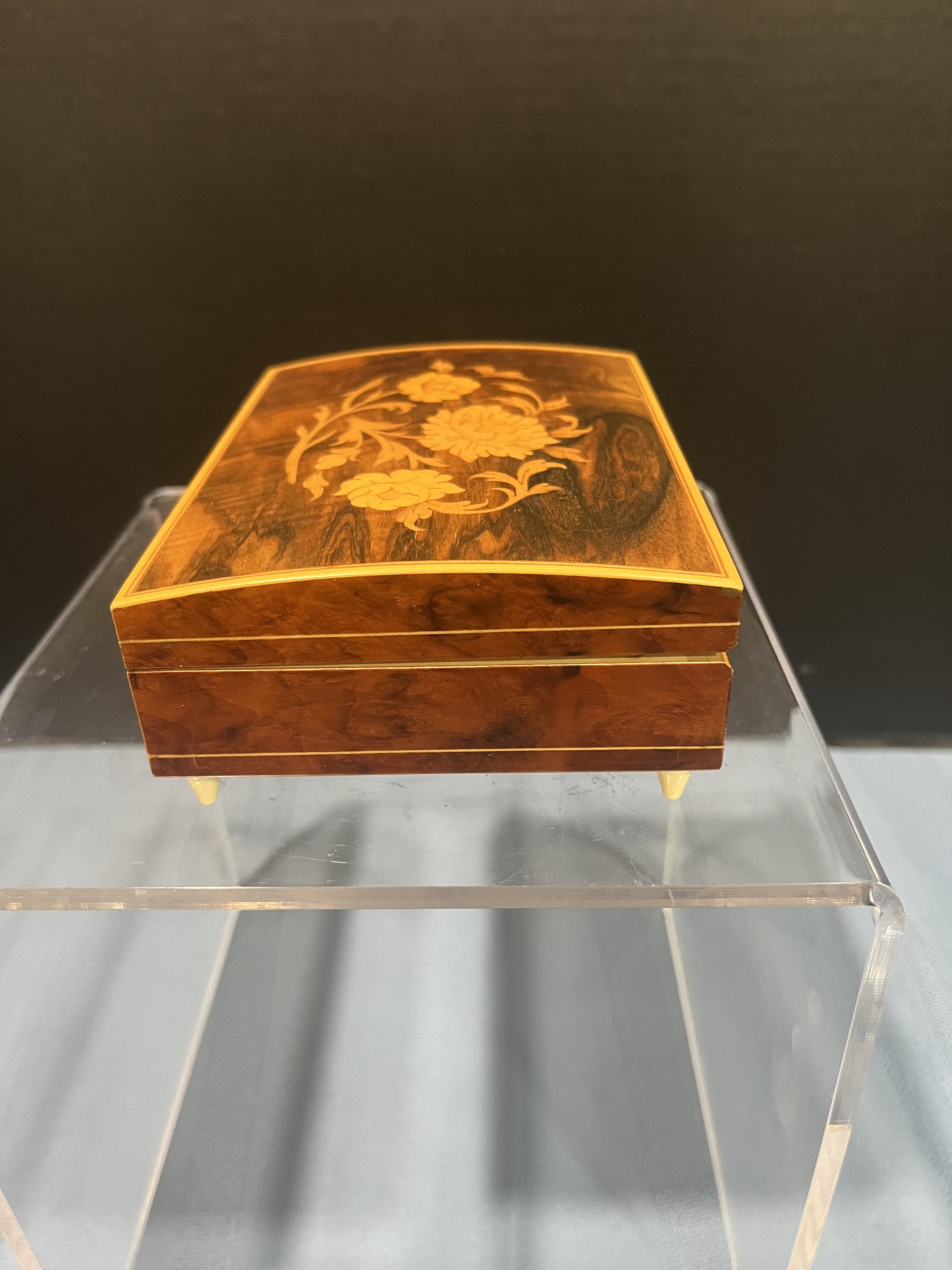 Vintage Reuge Wood Inlay Floral Design Music Box Swiss Musical Movement ...