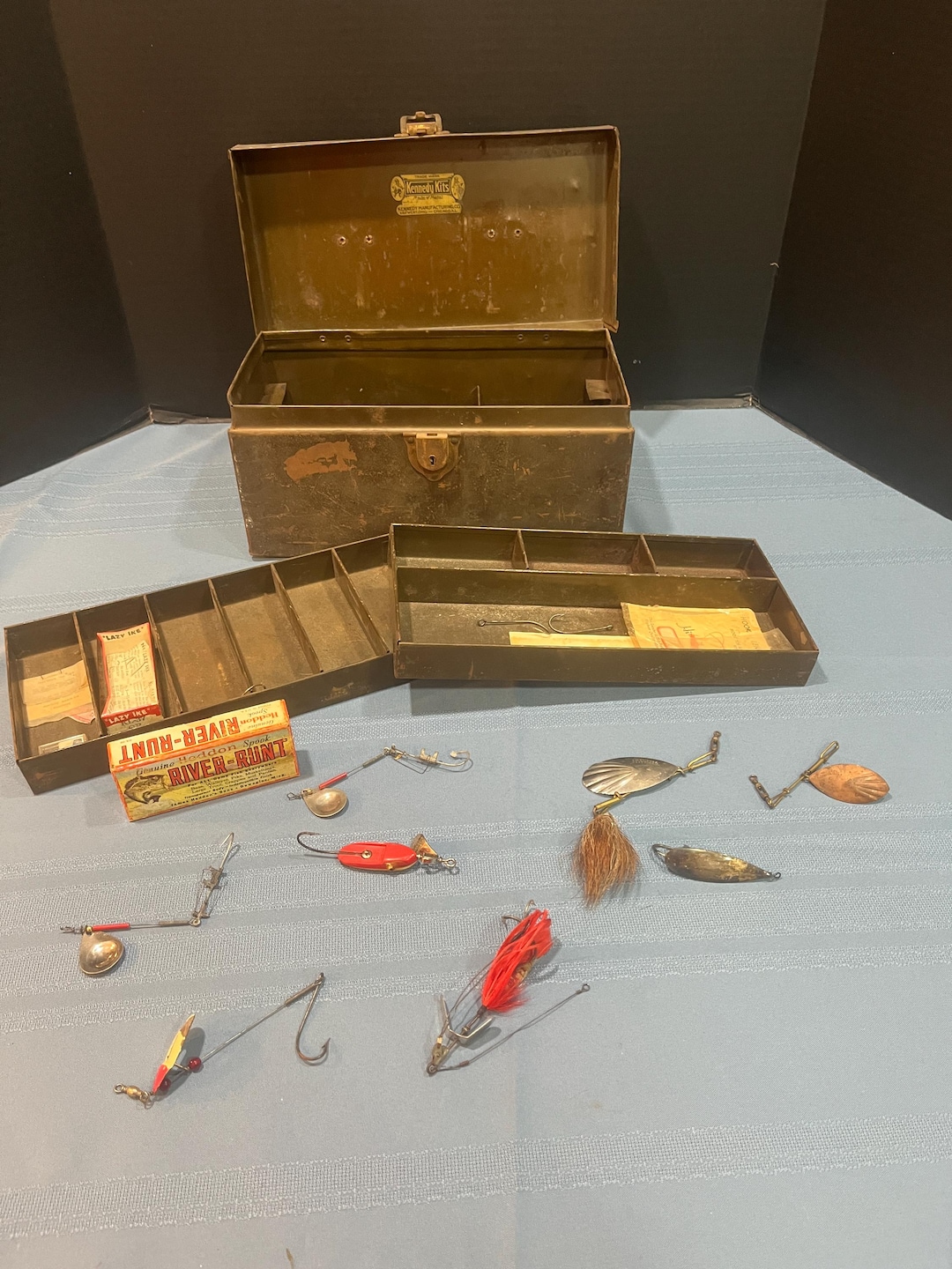 Vintage Kennedy Kits Metal Fishing Tackle Box - Lift Out Trays ...