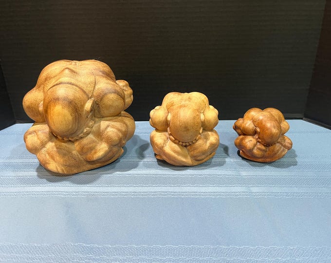 Vintage Set of 3 Graduated Size Weeping Buddha or Sleeping Buddha Wood ...