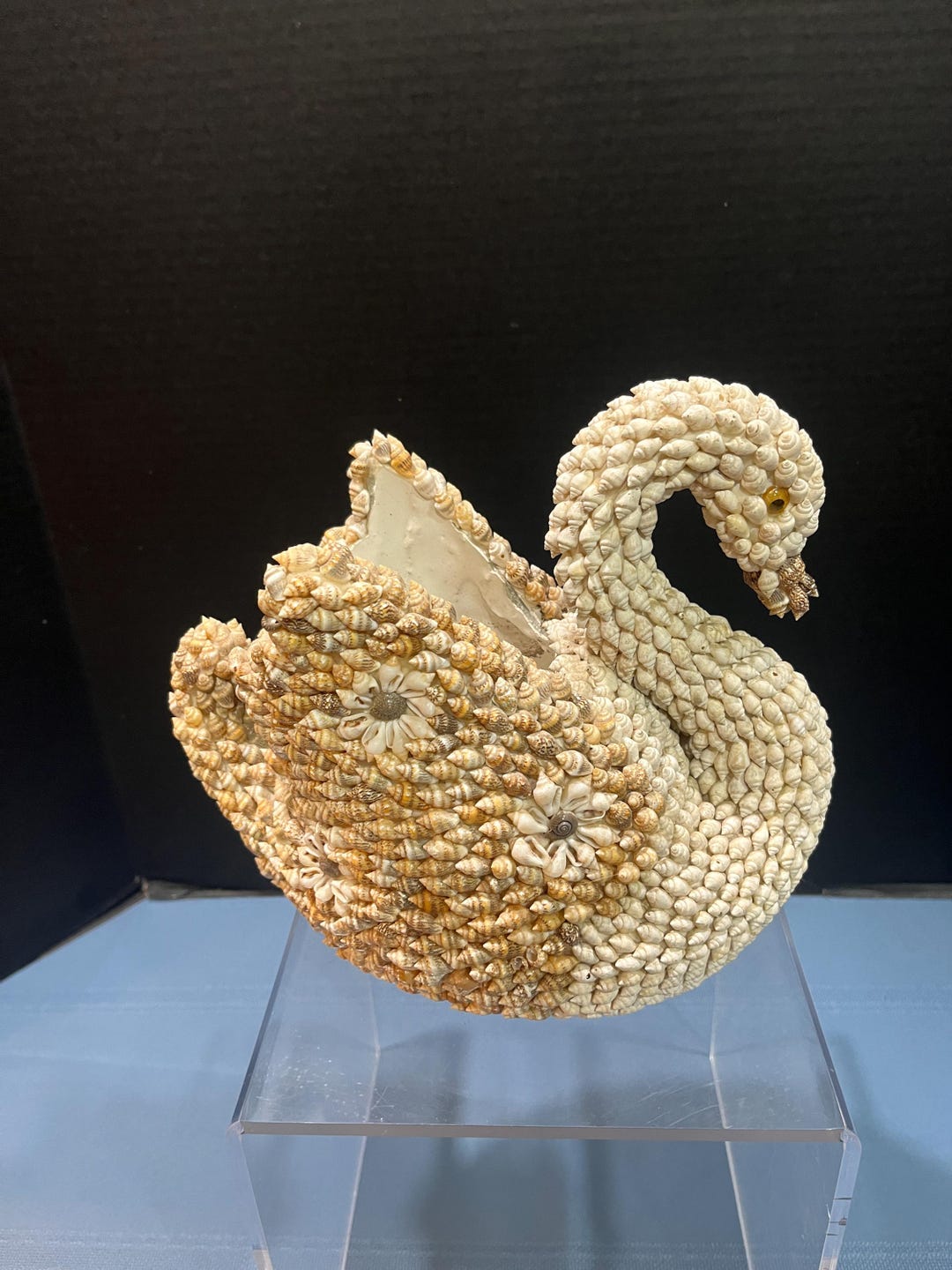 Vintage Large Sea Shell Swan Planter - Small Sea Shells - Plaster Lined ...