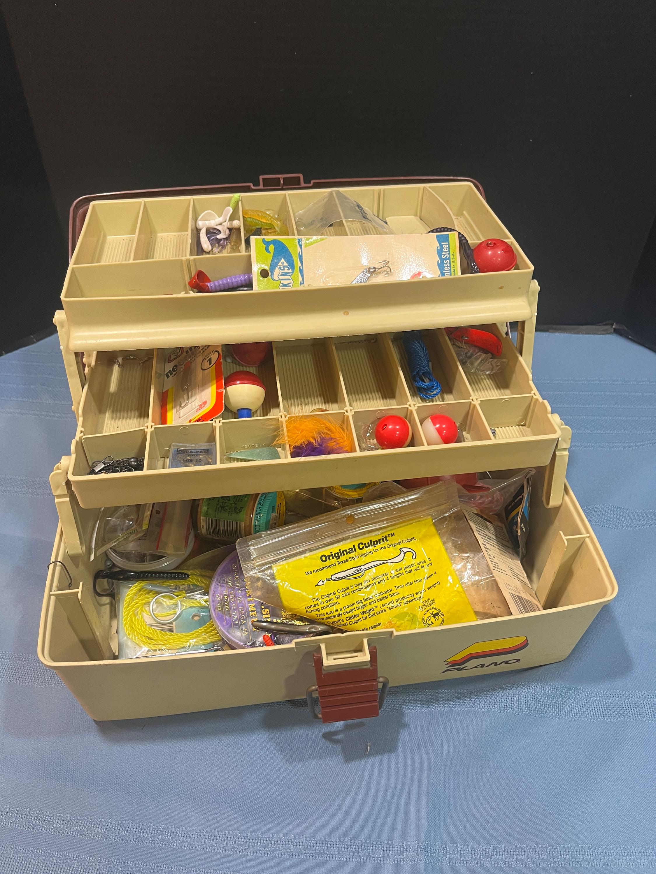Vintage Plano 2-tier Hinged Tray Large Tackle Box - Filled W/ Fishing ...