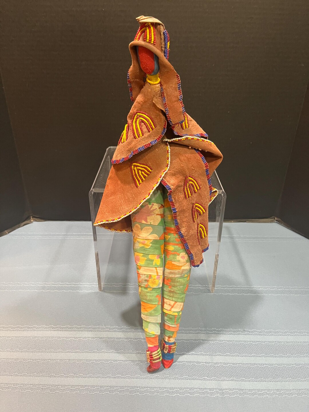 Vintage Large African Folk Art Beaded and Suede Leather & Fabric ...