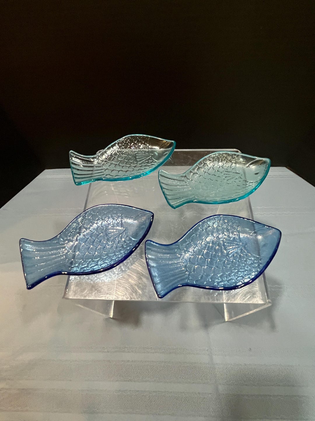 Vintage Set of 4 Vietri Turkish Glass Fish Dishes - Shallow Tidbit ...