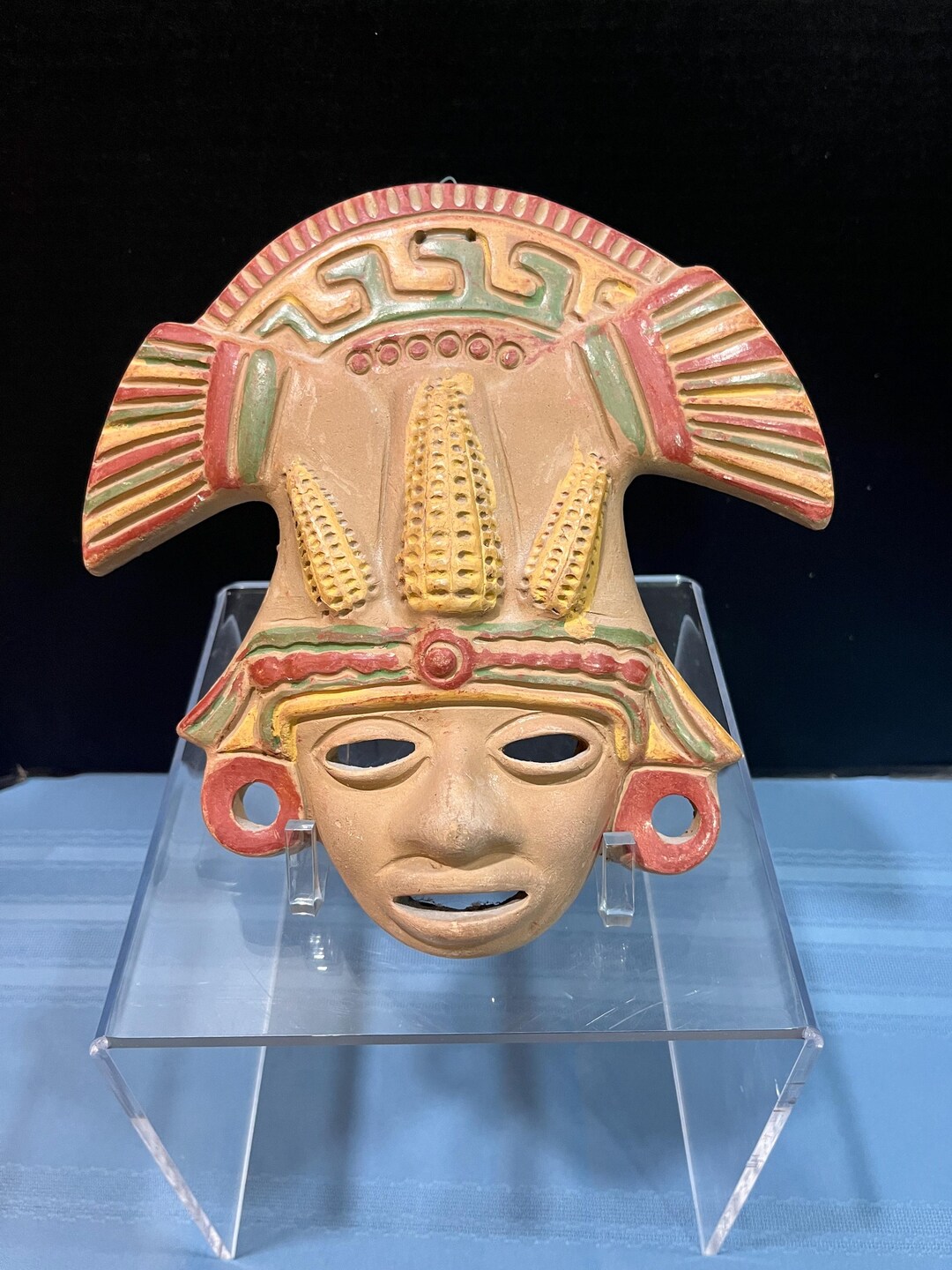 Vintage Terra Cotta Aztec Mask - Mexican Folk Art - Wall Hanging - Hand ...