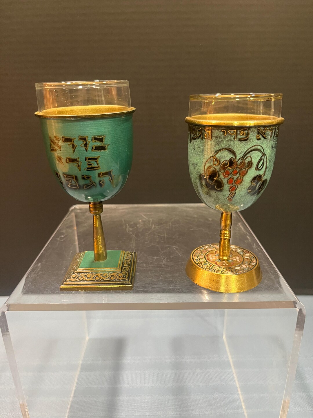 Vintage Pair of Brass Enameled Kiddush Ritual Cups - Both Made in ...