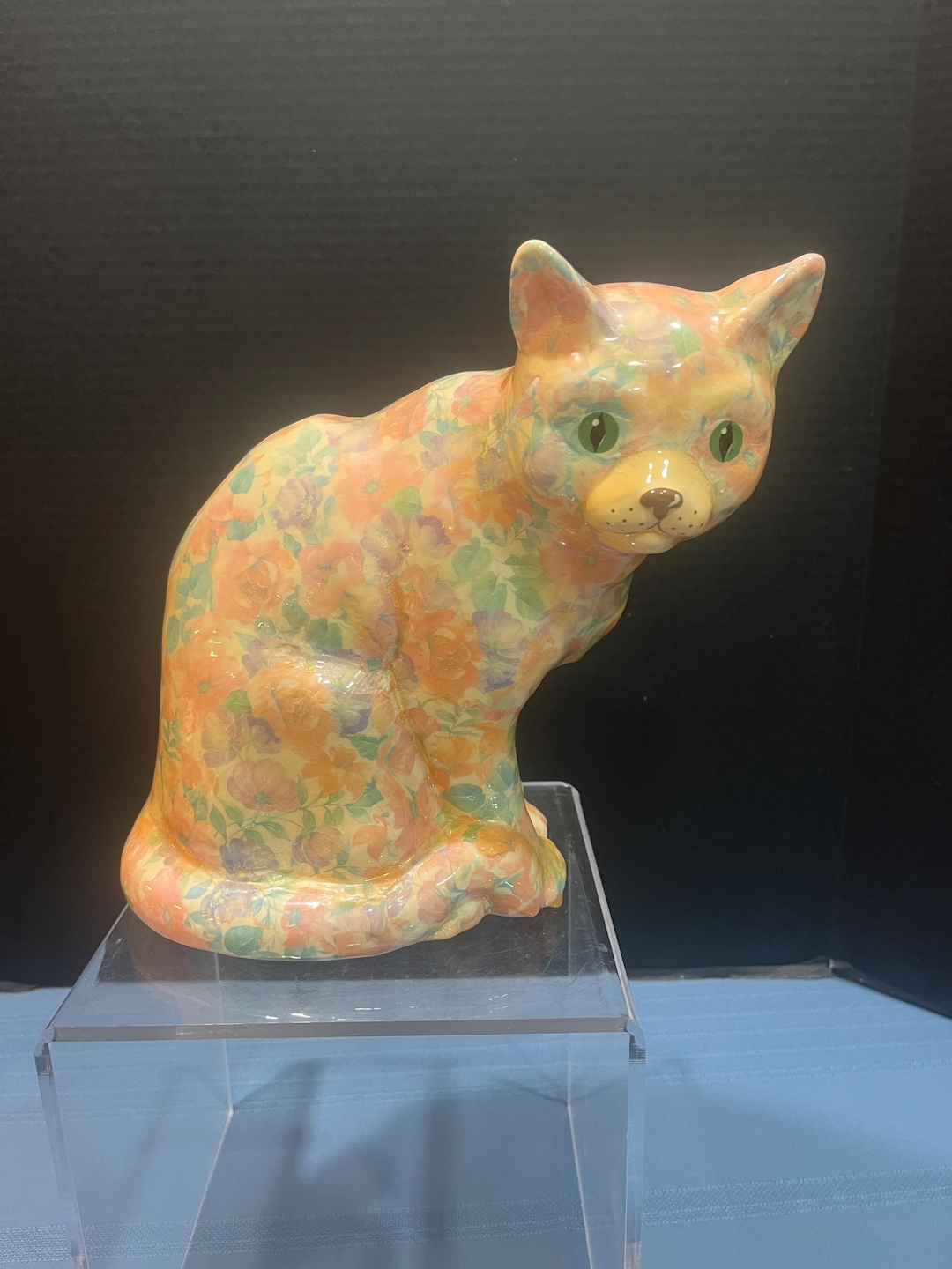 Vintage Large Floral Ceramic Cat by Paper Moon Design- Handmade in ...