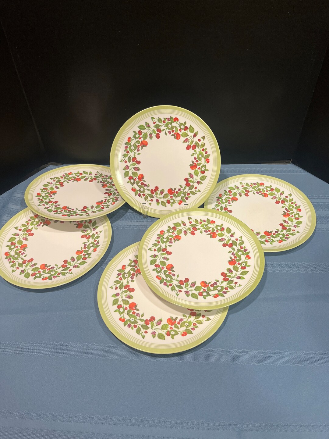Vintage ORIGINAL MELAMINE Set of 6 Berries and Cherries 9" Plates ...