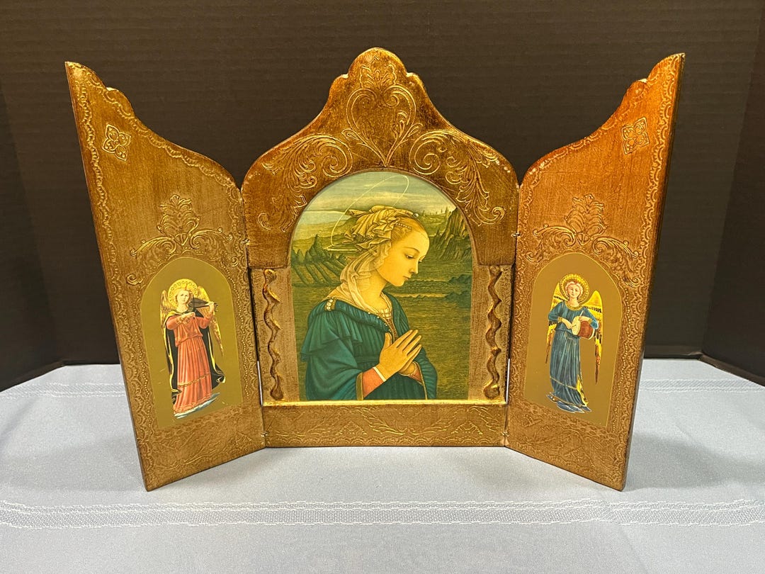Vintage Large Italian Triptych - Madonna - Gold Leaf - Wood - Hand Made ...