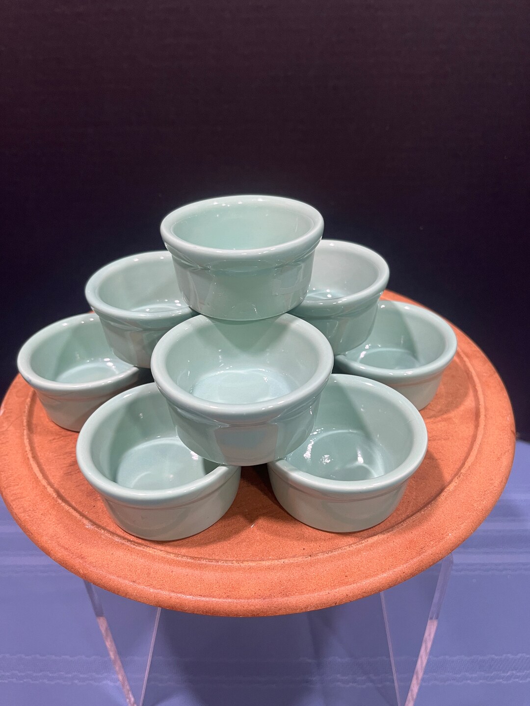 Vintage H.F. Coors Set of 9 Mint or Sea Foam Green Ramekins or Custard Dishes/cups Inglewood ...