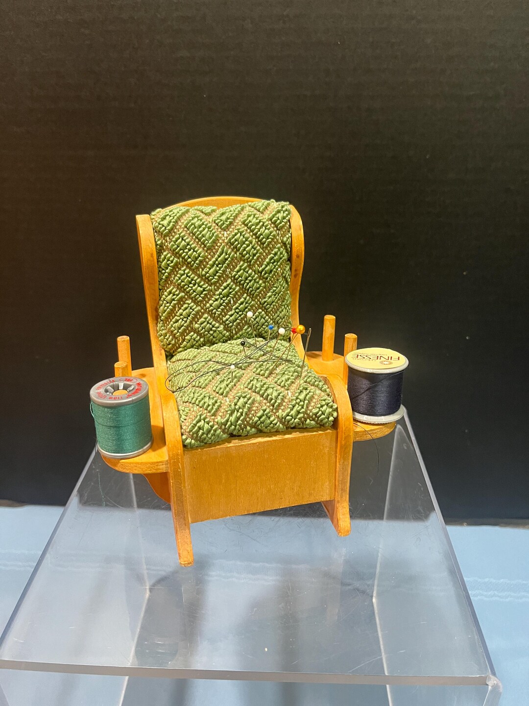Vintage Rocking Chair Pin Cushion and Thread Spool Holder - Upholstered ...